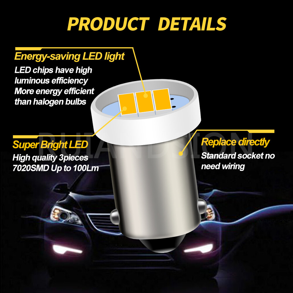 2pcs Warm White BA9S T4W 7020 3 LED Truck Dome Map Light Side Parker ...