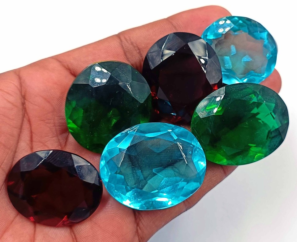 500Ct Green Moldavite, Blue Aquamarine, Purple Amethyst Oval Shape ...