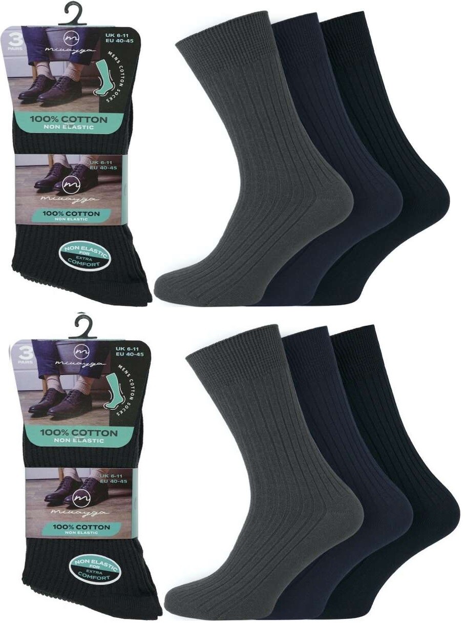 6 PAIRS Mens 100% Cotton NON ELASTIC Gentle Soft Grip Loose Top Socks ...