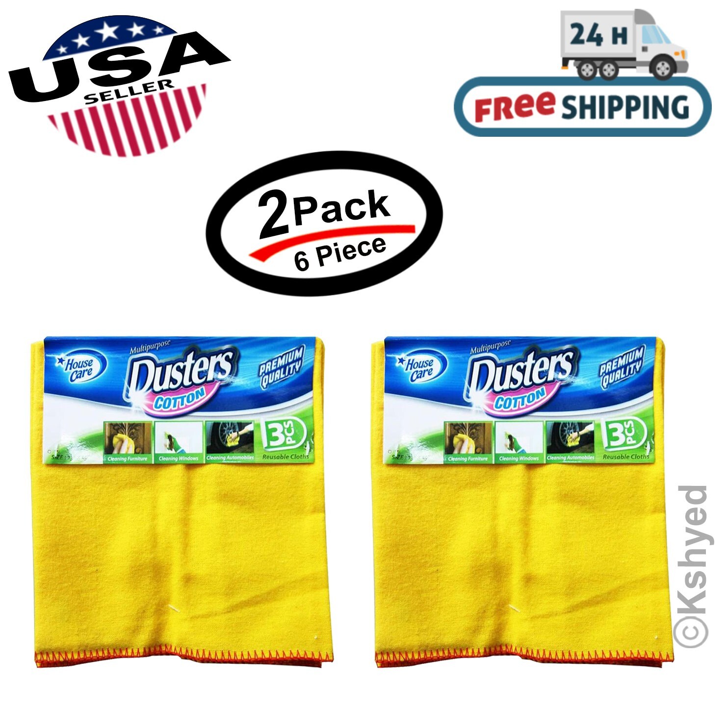 6 PCS (2 Pack) 100% Pure Cotton Yellow Multi-Purpose Dusters Cleaning ...