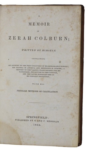 1833 ZERAH COLBURN Mathematics CALCULATING PRODIGY Erwin Tomash's Copy ...