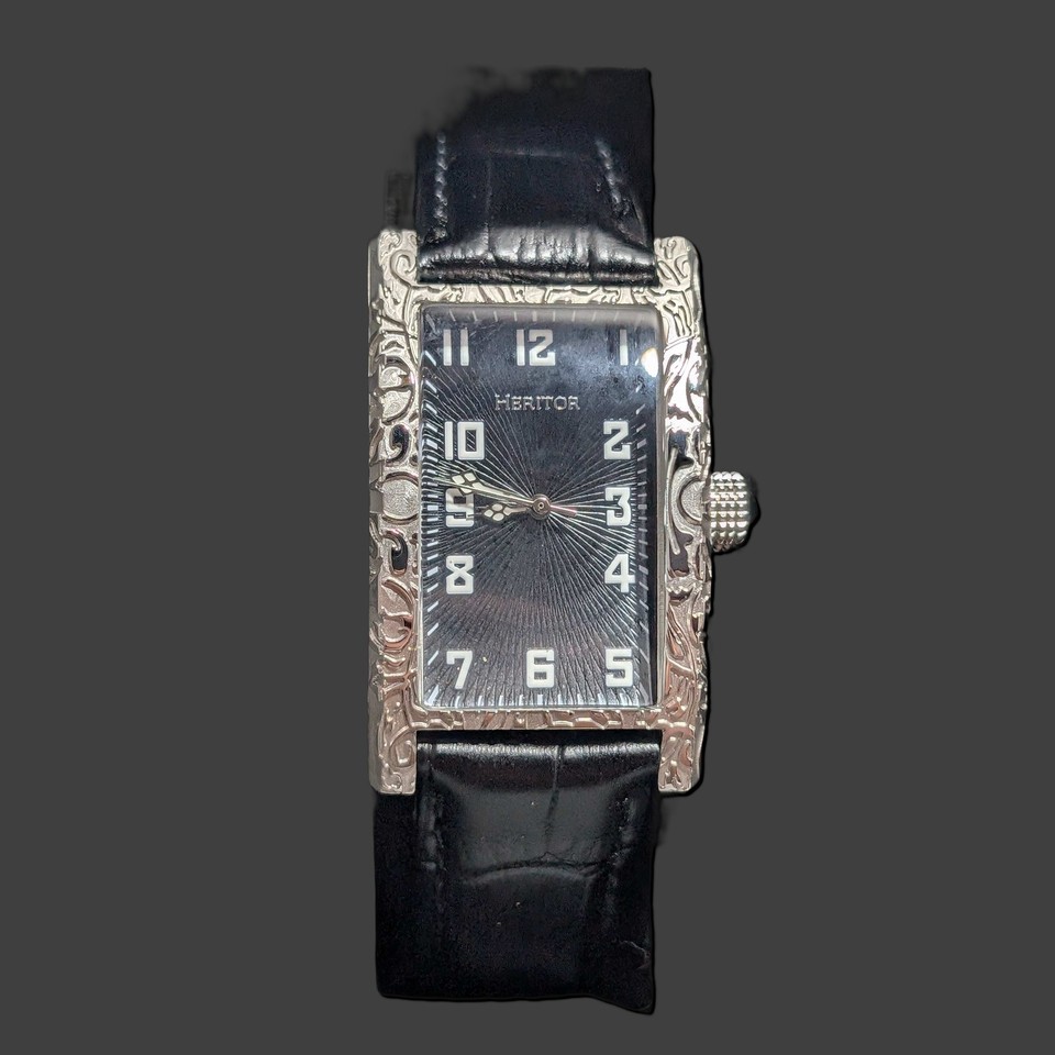 Heritor Automatic Jefferson Watch Silver Black HERHR8801 Rectangle Dial ...