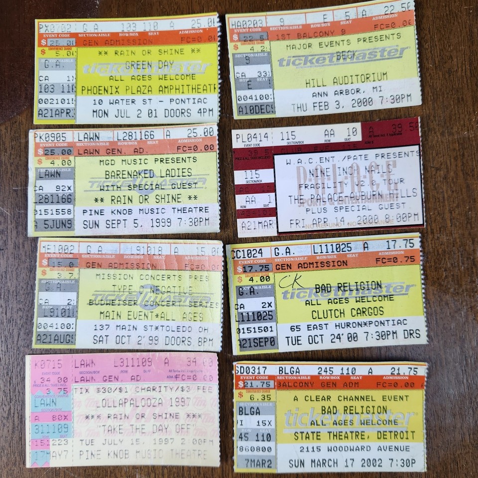 Vintage Concert Ticket Stubs Lot 1997 2004 Rock Alternative Detroit | eBay