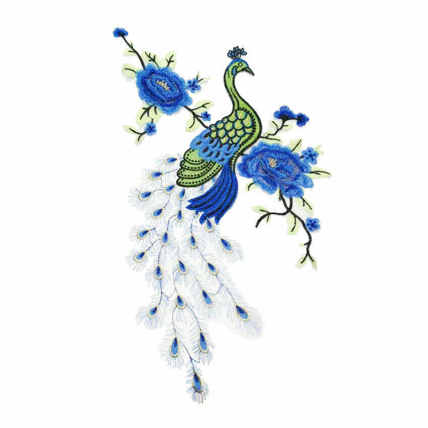 Peacock Embroidered Patches Flower Sew on Applique Clothing Sewing DIY ...