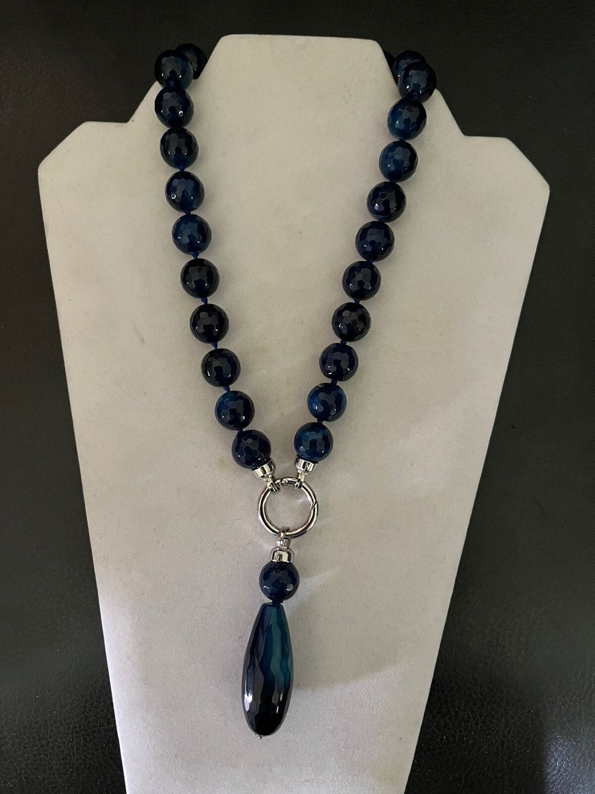 Gorgeous Deep Blue Fauceted Glass Bead Necklace w/ Dr… - Gem