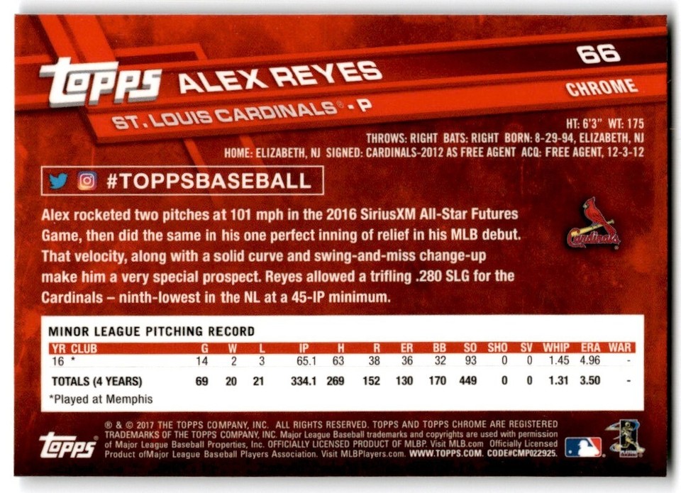 2017 Topps Chrome Alex Reyes Rookie St. Louis Cardinals #66 | eBay