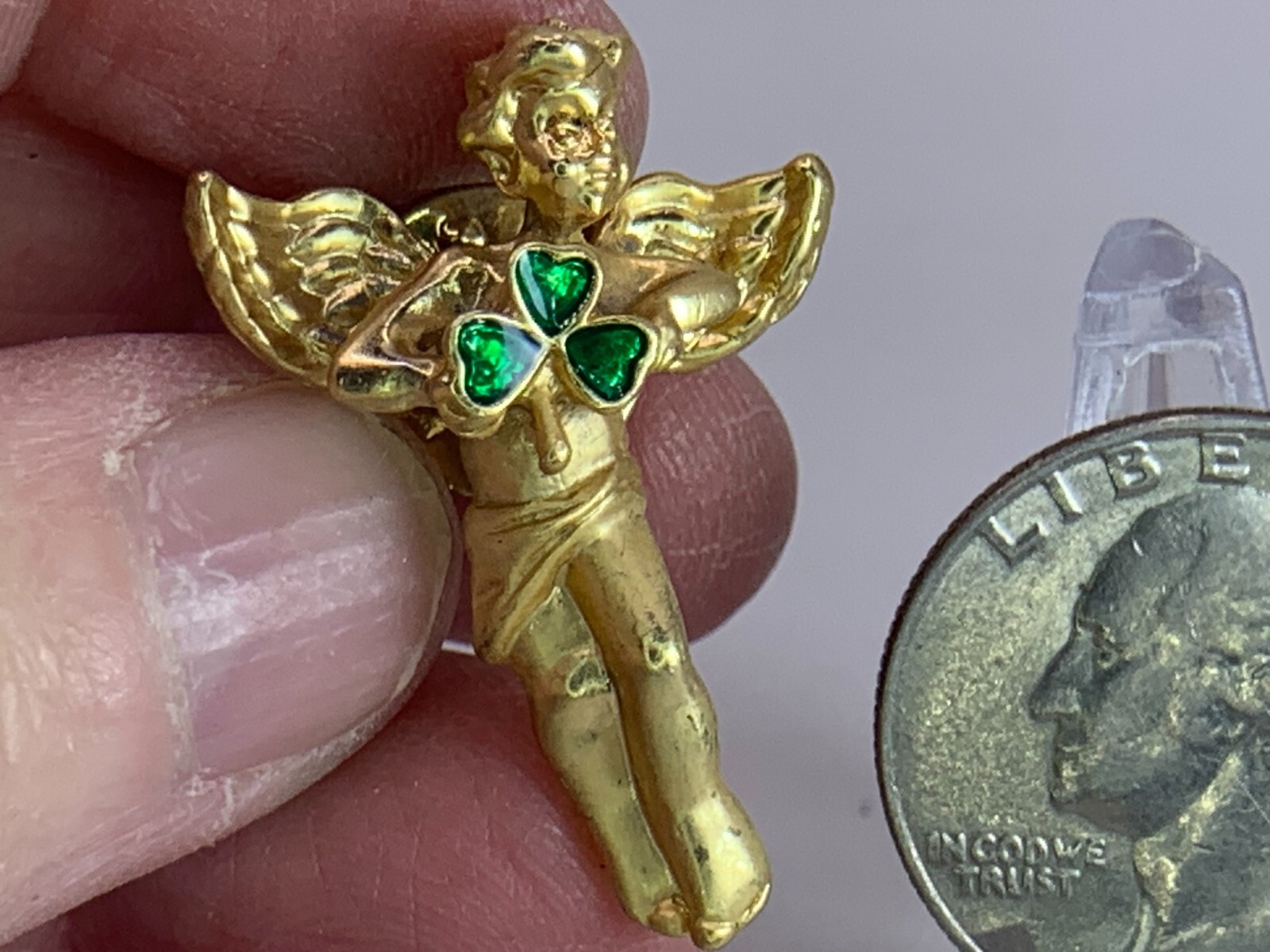 St Patricks Day Angel Holding Shamrock Vintage Tack Pin T-4505 | eBay