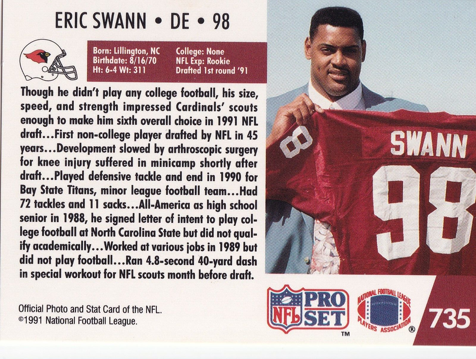1991 Pro Set #735 Eric Swann NFL Phoenix Cardinals + (Yes 4 Free ...