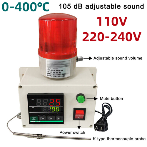Temperature Controller Alarm 0‑400℃ 110V-240V Sound Light Warning ...