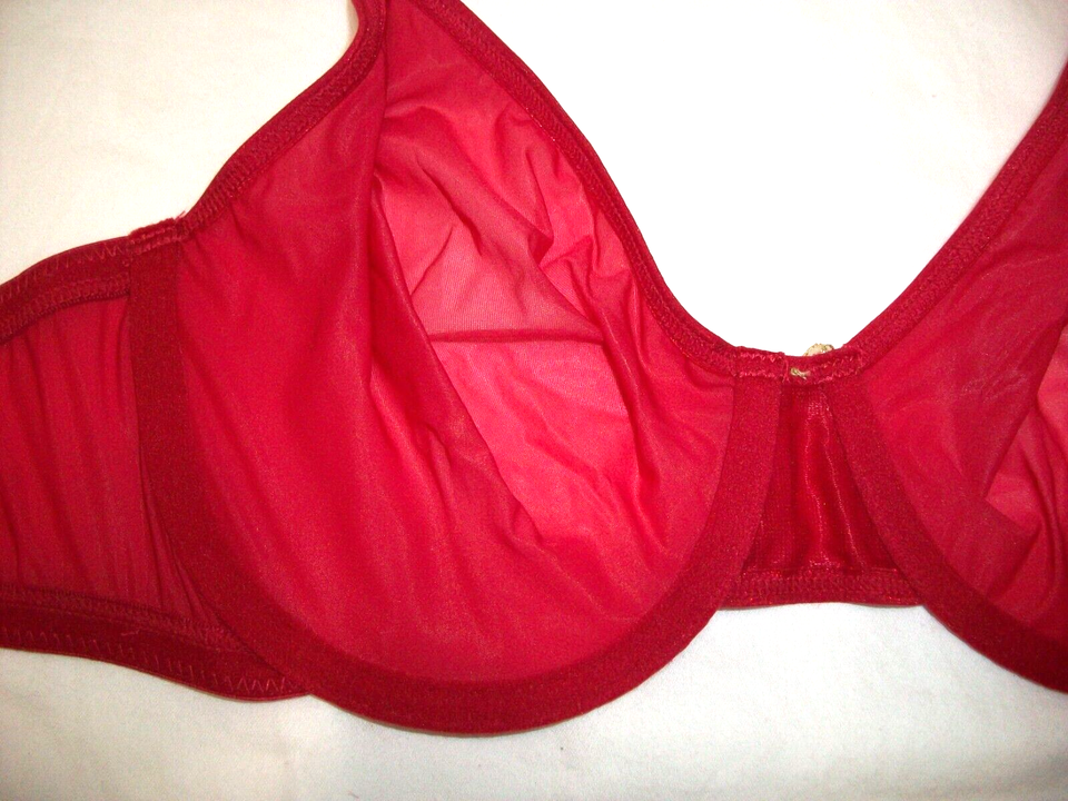 SEXY NWOT WARNERS 36C COMPLETE SHEER DARKER RED STRETCH U/W DEMI BRA ...