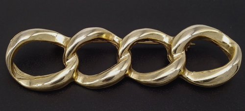 Curb Chain Link Bar Brooch Pin Modernist Gold Tone Interlocking Shiny ...