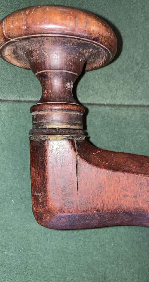 ANTIQUE Wood Brass Bit Brace with Brass Trim Woodworking Tool Drill ...