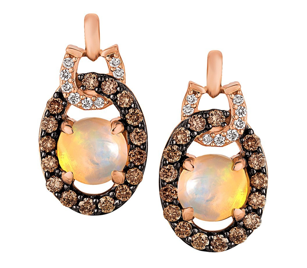 Brand New LeVian Le Vian 14K Rose Gold Chocolate Diamond Opal Stud ...