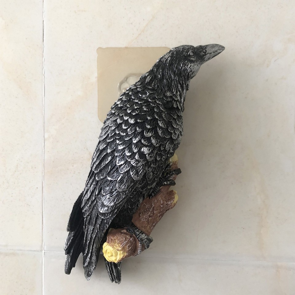 Black Standing Crows Perch Wall Sculpture Garden Ornaments Resin Raven ...