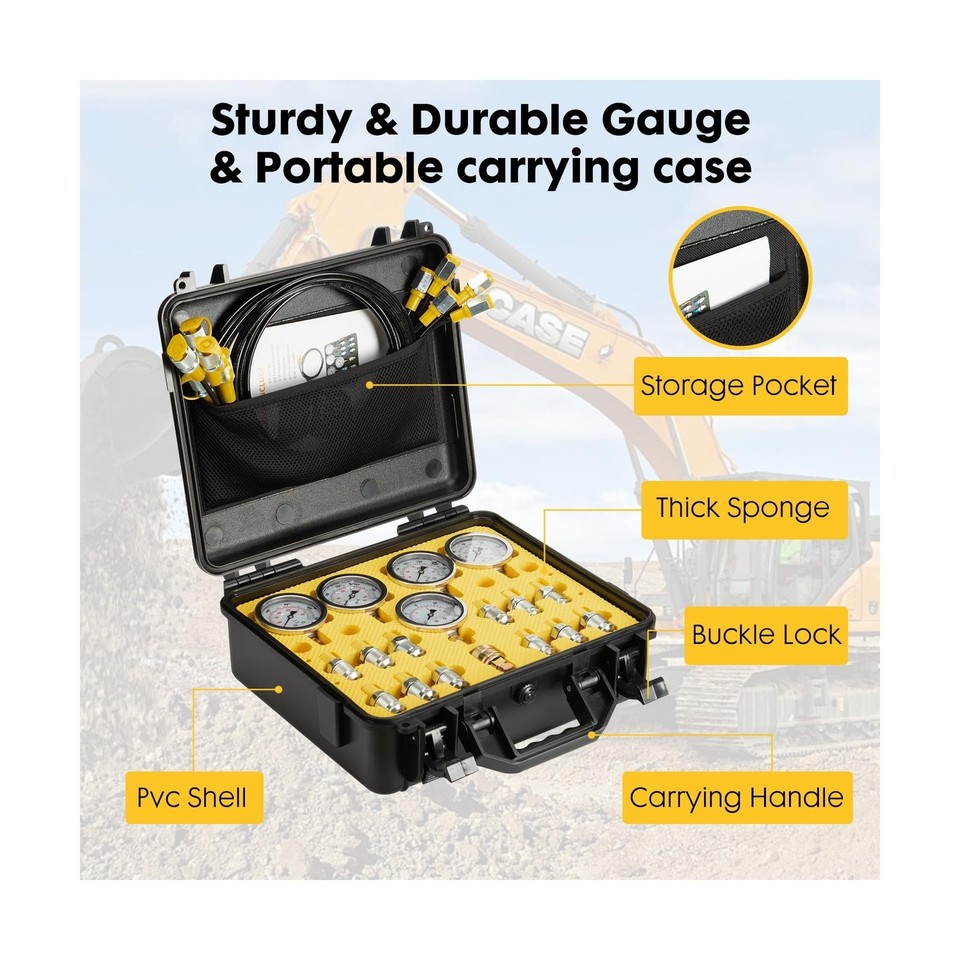 Hydraulic Pressure Test Kit with 5 Gauges 12 Test Couplings.14 Tee Con ...