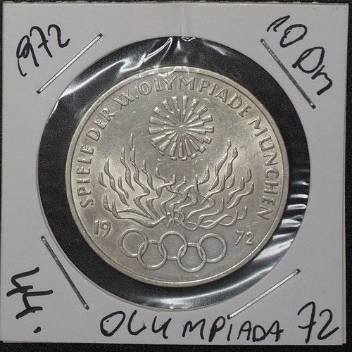 1972 Silver German Coin - 10 Deutsche Mark, Munich Olympics - Silver ...
