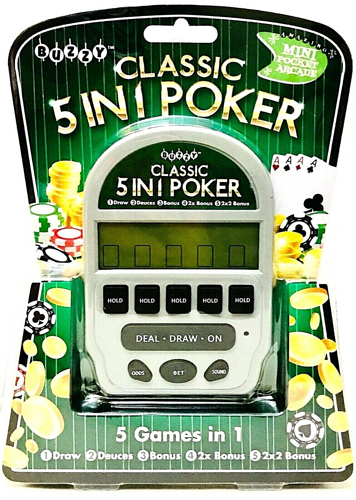 1 Count Buzzy Mini Pocket Arcade Classic 5 Games In 1 Poker Age 6 Years ...