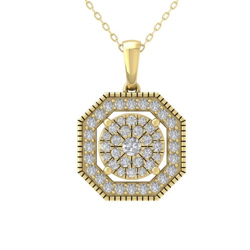 10K Gold 0.5Ct Lab Grown Diamond Octagon Pendant Necklace 18" Silver ...
