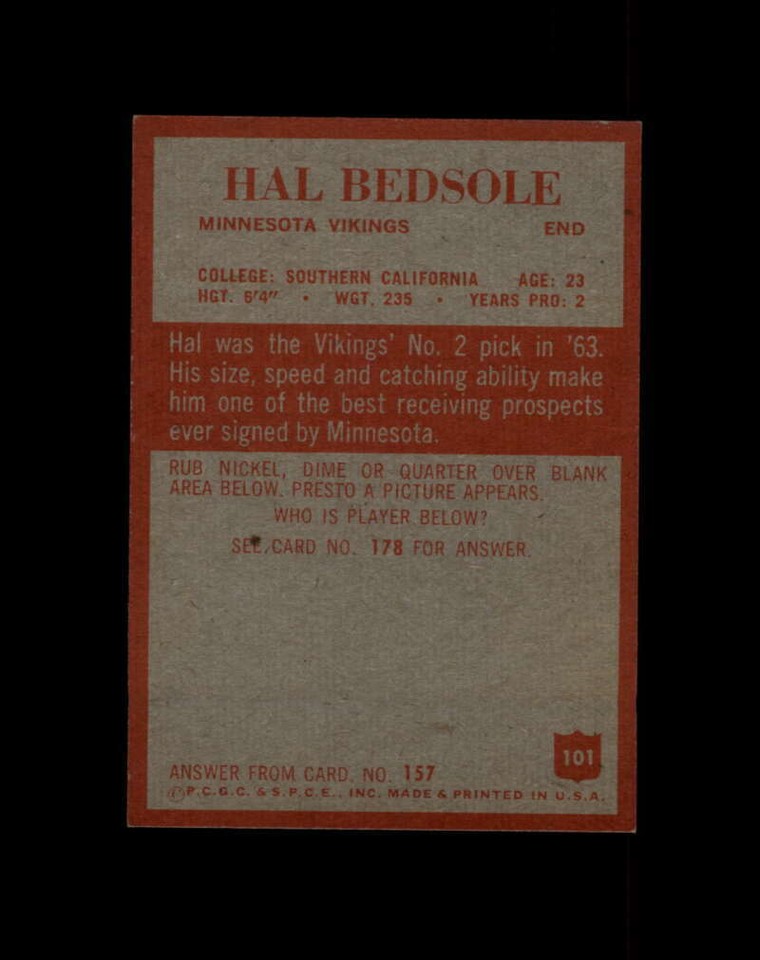 1965 Philadelphia Football #101 Hal Bedsole RC STARX 7.5 NM+ (CS128618 ...