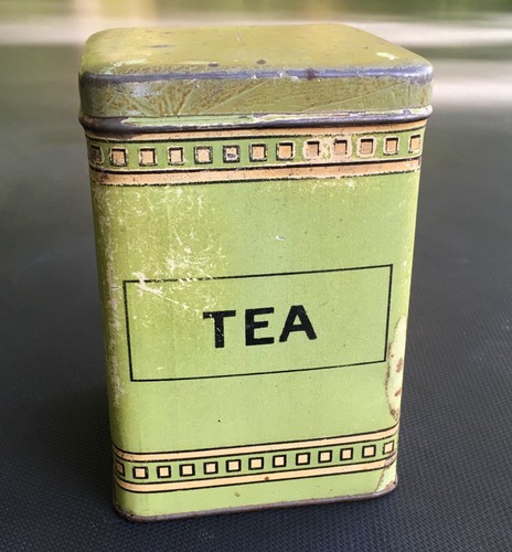 Antique lithographed TEA Storage Tin canister olive green banded | eBay