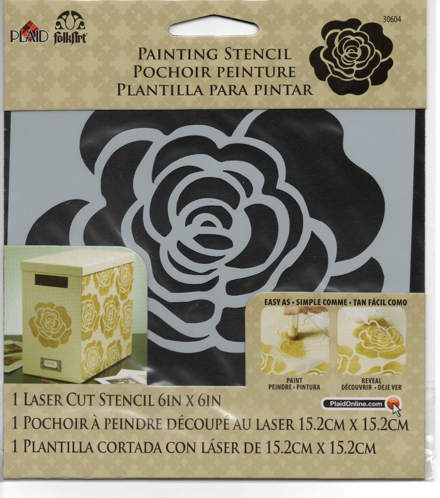 Plaid Folk Art, 6"x 6" stencil, Single Rose 30644/30604, read ...