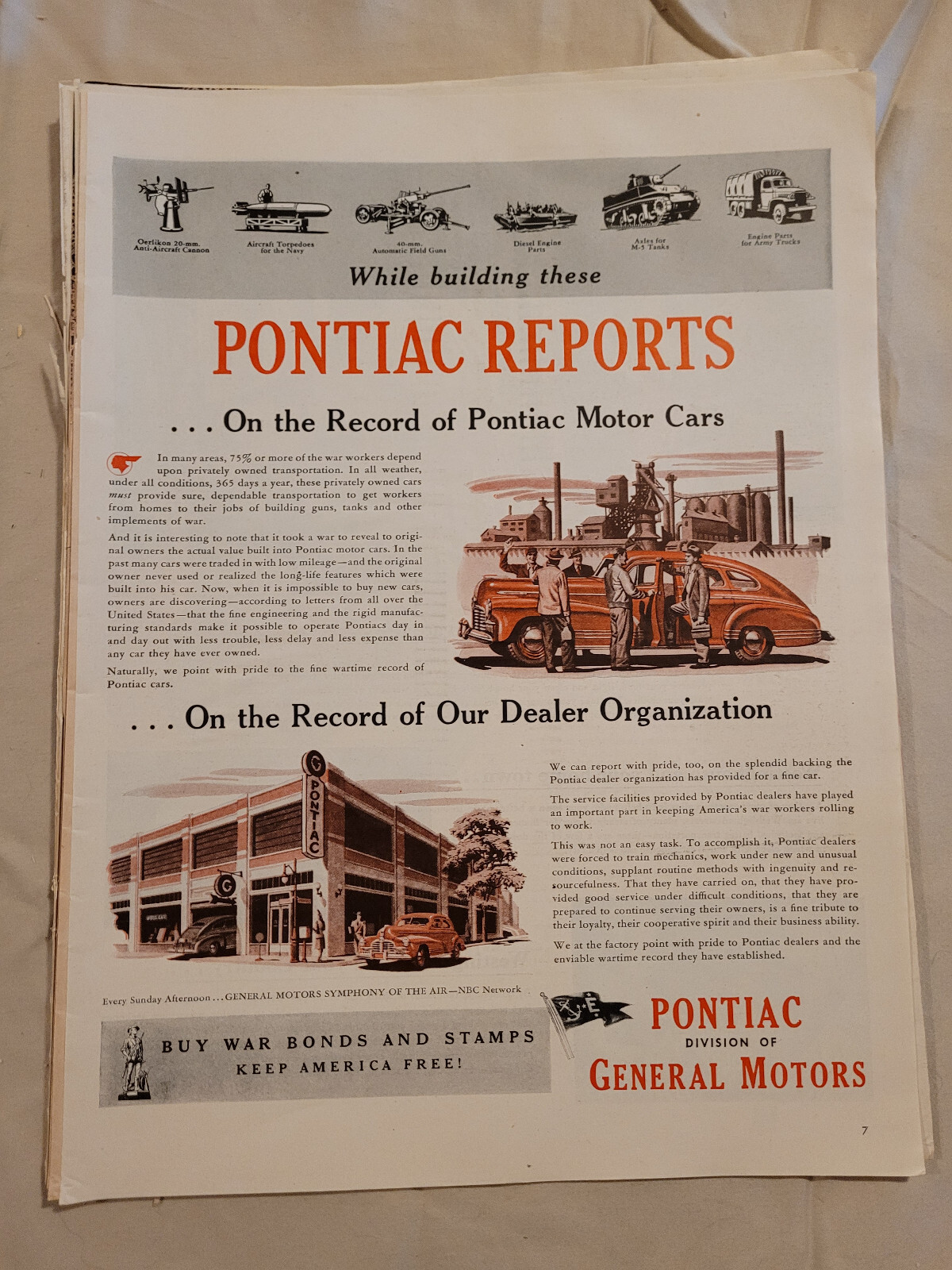 VTG 1944 Orig Magazine Ad Auto PONTIAC Reports On The Record of Cars | eBay