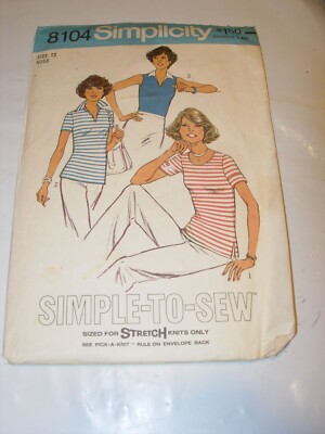 WOMENS UNCUT SIMPLICITY 8104 Sewing Pattern T SHIRT TOP KNIT COLLAR ...