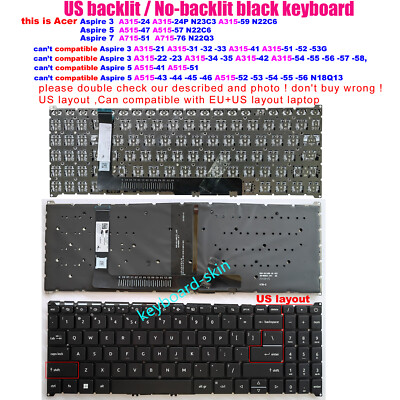 US keyboard For Acer Aspire 3 A315-59 Aspire 5 A515-47 A515-57 A515-57t ...