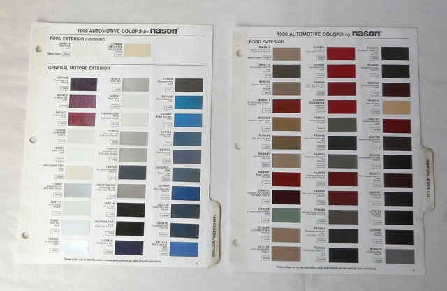 1998 FORD CAR NASON COLOR PAINT CHIP CHART ALL MODELS | eBay
