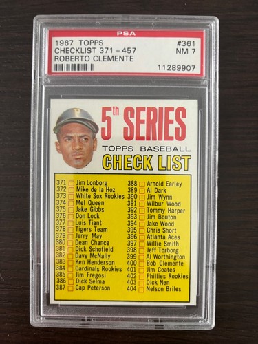 1967 TOPPS BASEBALL #361 CHECKLIST 371 - 457 ROBERTO CLEMENTE PSA 7 NM ...