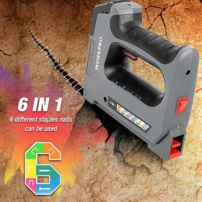 WORKPRO 6-in-1 Cordless Staple Gun 3.6V Rechargeable Li-ion Electric ...