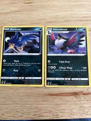 Pokémon TCG Honchkrow Silver Tempest 107/195 Murkrow 106/195 Evolution ...
