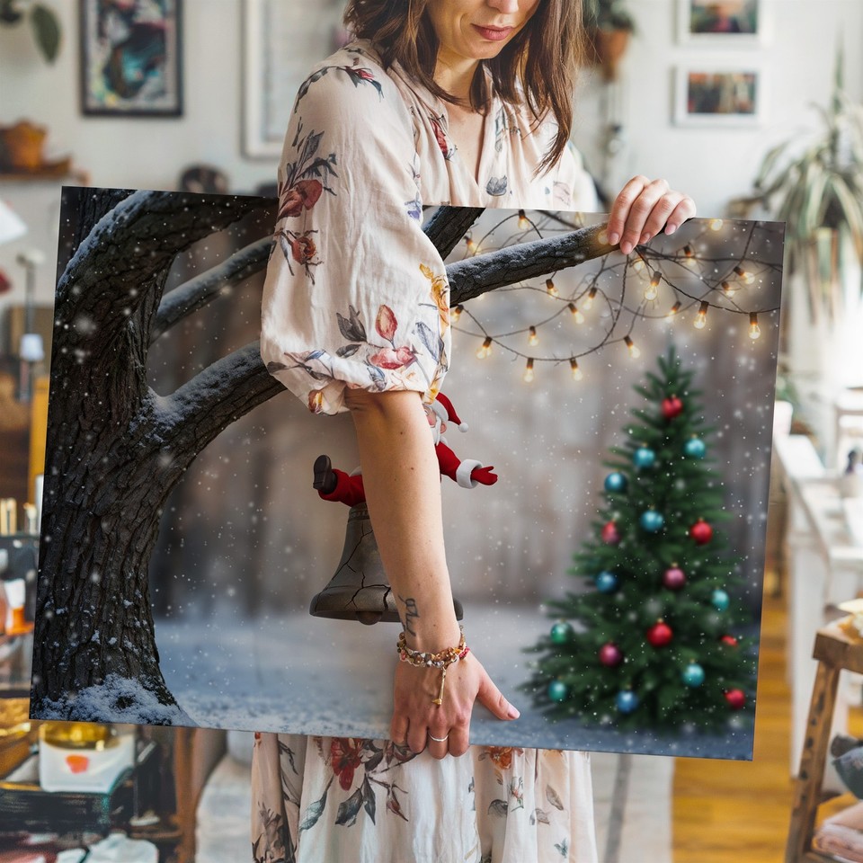 Whimsical Scene Featuring A Jolly Santa Claus Sitting On A Wall Art ...