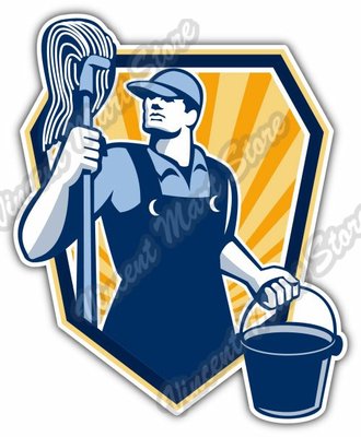 Janitor Cleaner Worker Mop Water Bucket Car Bumper Vinyl Sticker Decal ...