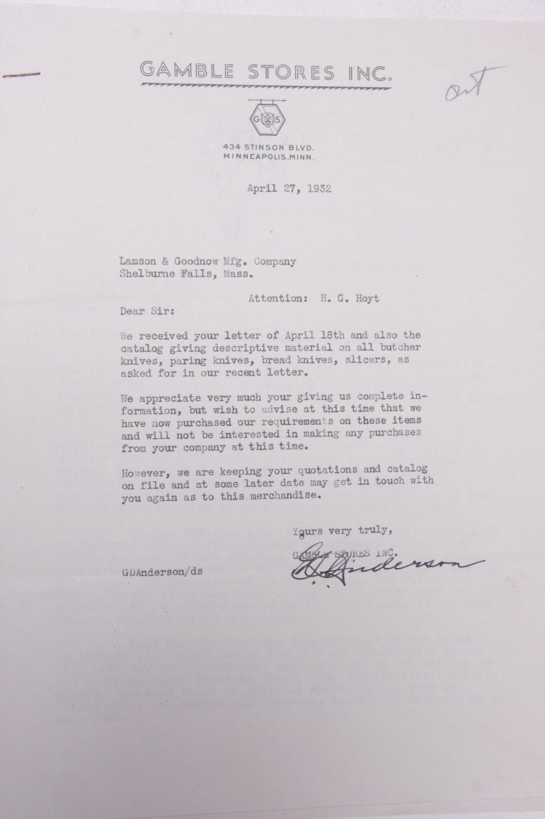 1932 Lamson Goodnow Gamble Stores Inc Minneapolis MN Signed Ephemera P091B | eBay