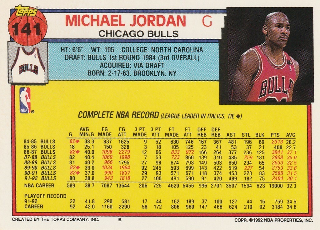 1992 92 Topps Michael Jordan #141, Chicago Bulls, HOF | eBay
