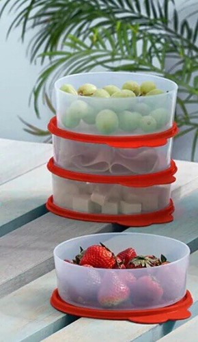 Tupperware Big Wonders Large Bowls Set Of 4 Cereal 3 Cup Red Lids ...