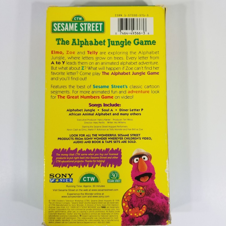 Sesame Street Alphabet Jungle Game VHS (1998) Elmo Zoe Telly Children ...