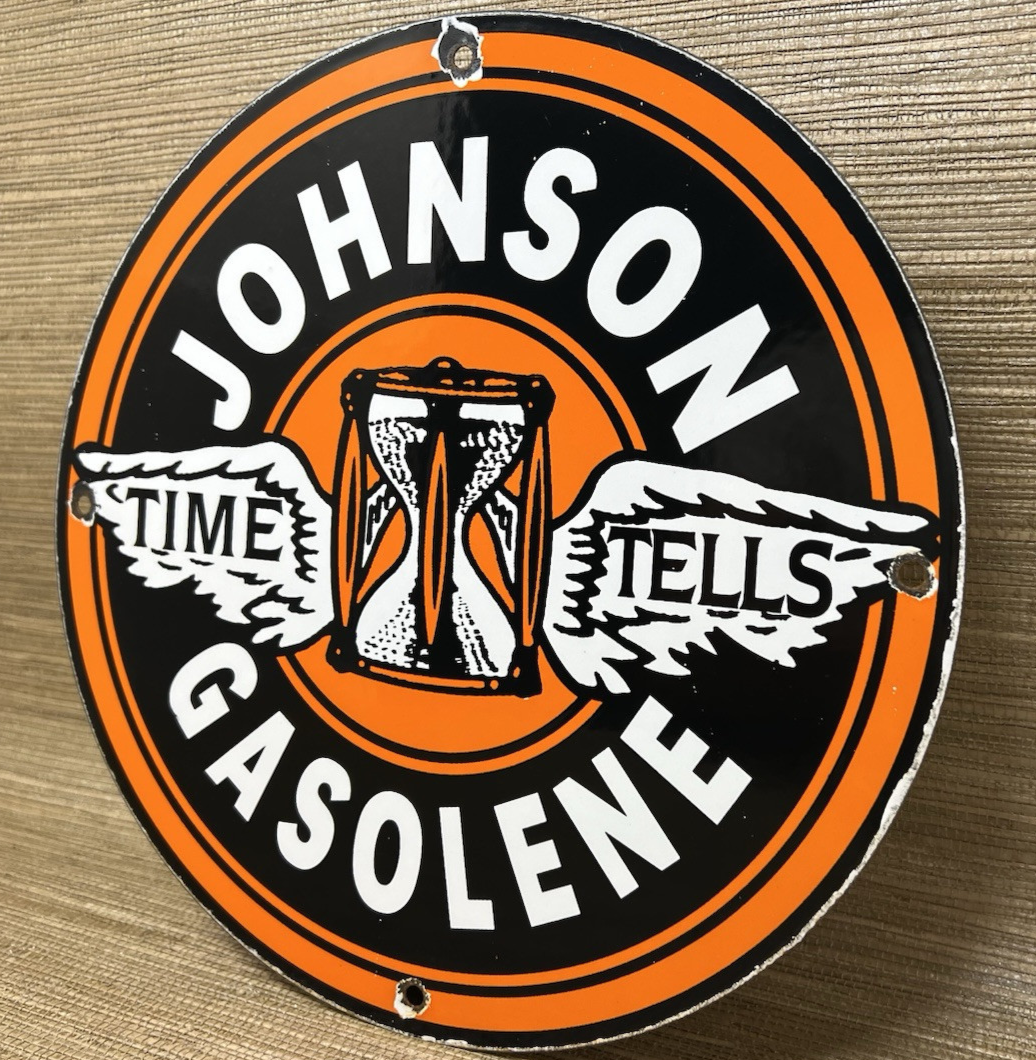 VINTAGE JOHNSON GASOLINE PORCELAIN SIGN DEALERSHIP GAS STATION SERVICE ...