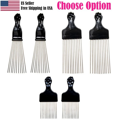 Afro Pick Comb Black Fist Metal Lift Hair Detangle US Seller 2 Pack | eBay