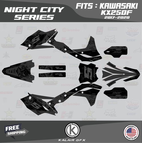 Graphics Kit for Kawasaki KX250F (2017-2020) KX 250F Night-city - Smoke ...
