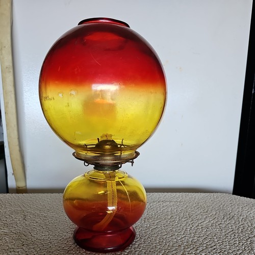 Vintage Risdon Kerosene Oil Lamp Red Orange Yellow ombré with eagle ...