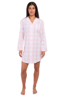 Ladies exM&S Pure Cotton Pink Check NightShirt Nightie Long Sleeve ...