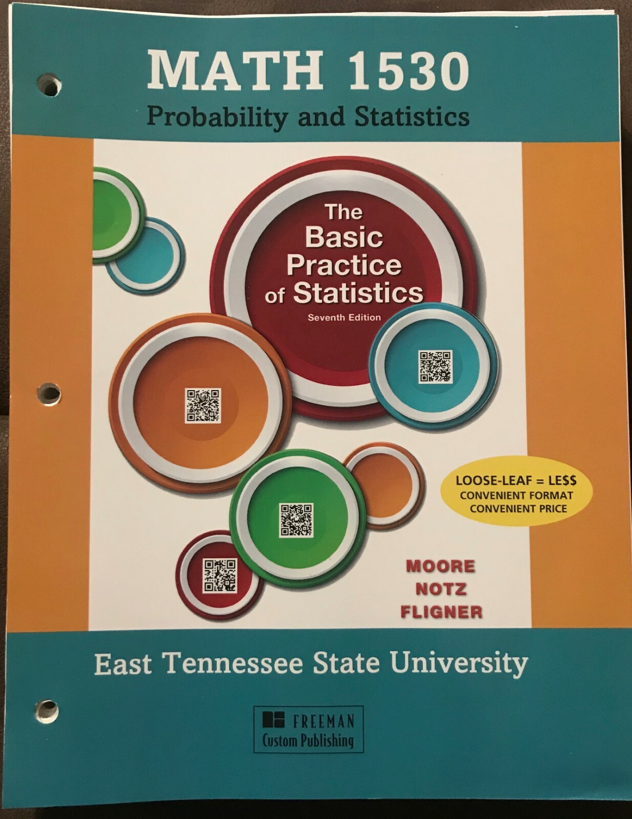 Math 1530 Probability and Statistics -- 7th Edition -- Moore Loose Leaf ...