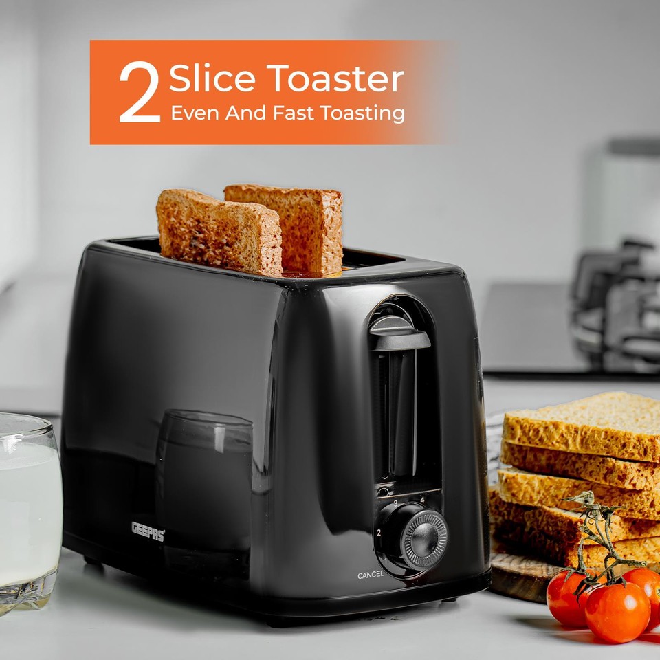 Geepas 2 Slice Bread Toaster 6 Level Browning Control With Crumb Tray ...