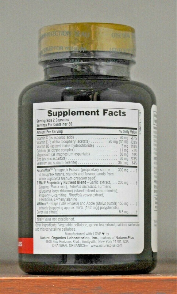 Nature's Plus T Male Testosterone Boost For Men Male Performance 60 ...