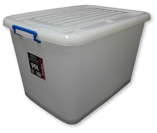 PLASTIC STORAGE BOX LARGE 90L WITH LID LOCK HANDLES HEAVY DUTY HOME ...