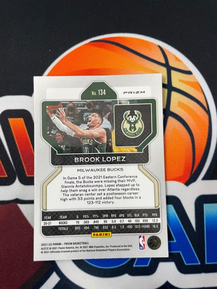 Brook Lopez 2021-22 Panini Prizm Blue NBA 75th Parallel #134 Milwaukee ...