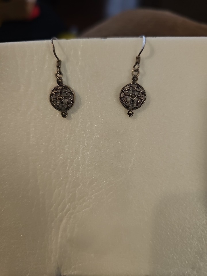 Vintage sterling silver and marcasite filigree dangle earrings | eBay