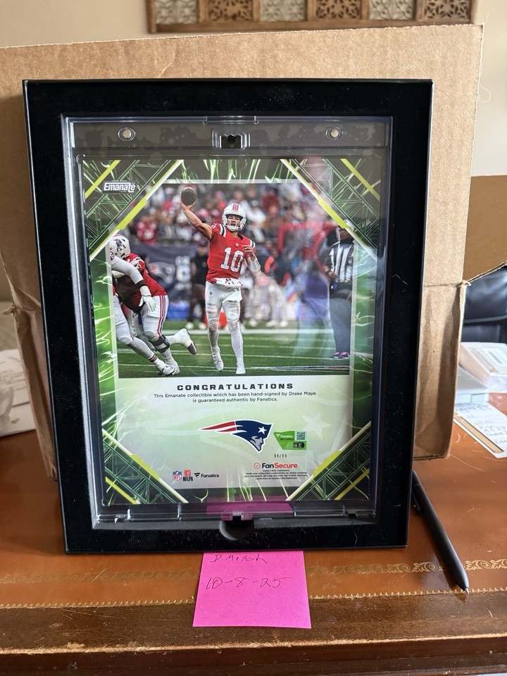 2025 Fanatics Emanate Drake Maye Auto Green Autograph NFL Patriots ...